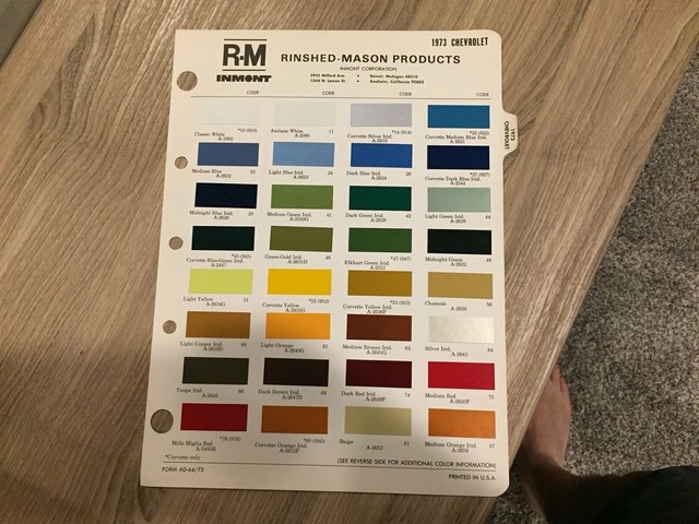 1973 CHEVROLET,CORVETTE,MONTE CARLO,CHEVELLE,IMPALA, PAINT CHART ...