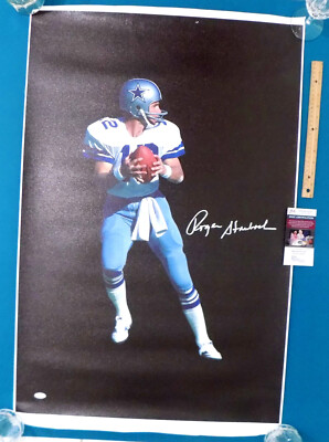 ROGER STAUBACH HOF Signed Autograph 37x24 Canvas Poster Cowboys JSA 💎 ...
