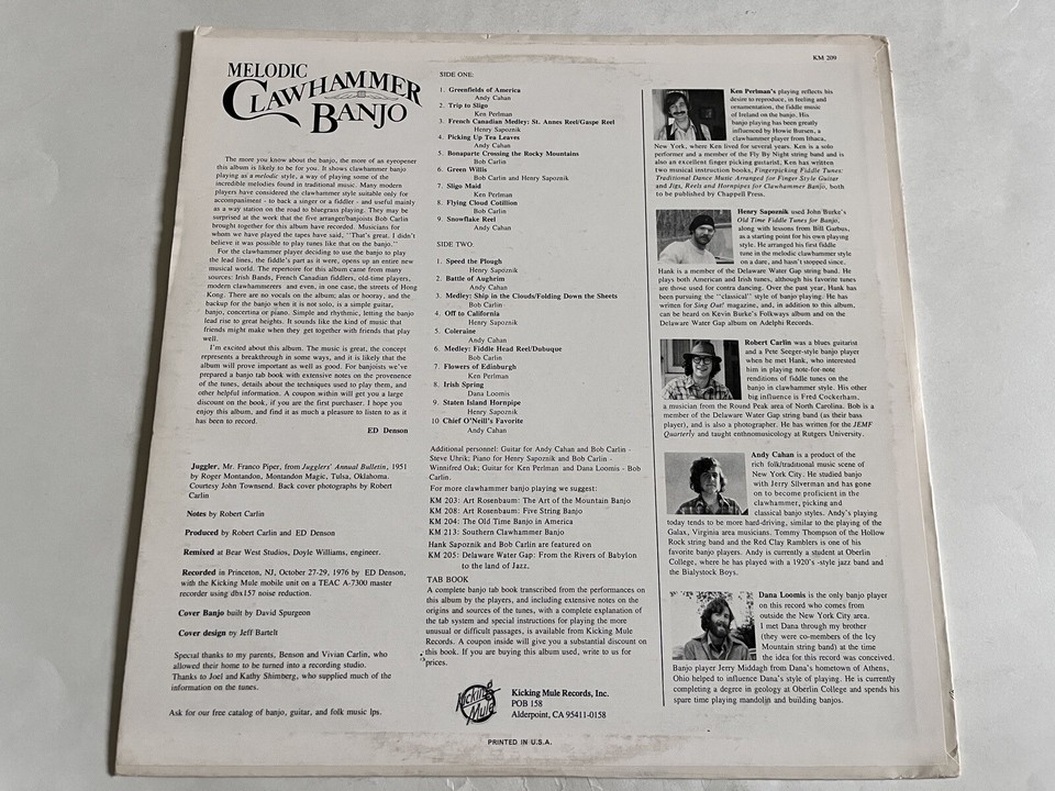 Melodic Clawhammer Banjo~Andy Cahan, Bob Carlin, Dana Loomis, Ken ...