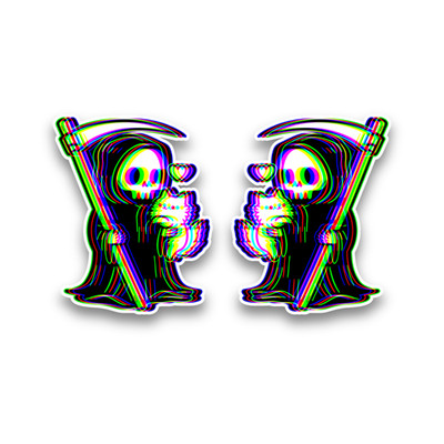 2x Small Trippy Glitch Grim Reaper Halloween Vinyl Sticker Decals ...
