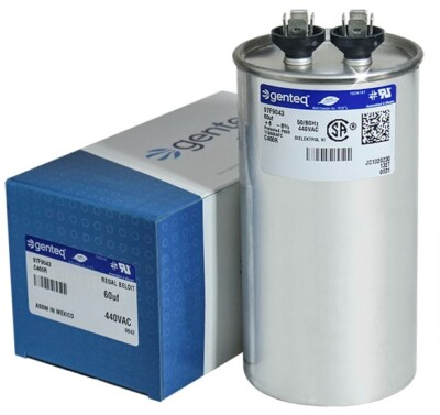 60 uf MFD 440 volt VAC GE Genteq CAPCOM Round Run Capacitor C460R ...