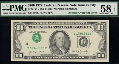 1977 $100 FRN "INVERTED OVER-PRINT" P.M.G #58EPQ | eBay