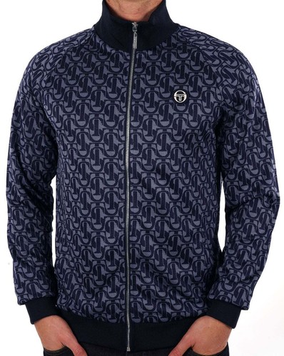 Sergio Tacchini Jacquard Monogram pattern Track Top Navy Blue | eBay UK