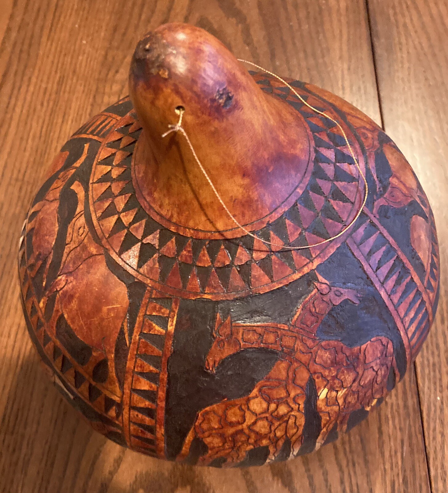 BIG Vintage African Tribal Carved Shaker Gourd Elephants Kenya Africa ...