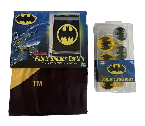 Batman Fabric Shower Curtain 70x72 Shower Curtain Hook Set DC Comics | eBay