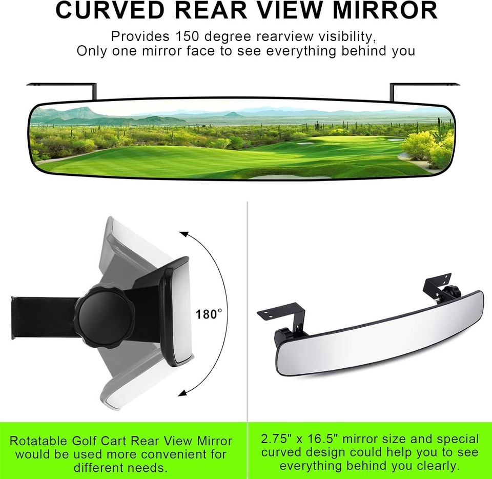 BETOOLL 16.5" Golf Cart Rear View Mirror Fits for EZGO, Yamaha, Club ...