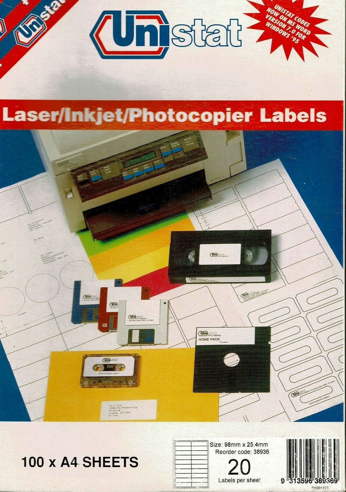 Unistat Laser Inkjet Copier labels 100 sheets.1 Box 8 per page 1 box 20 ...
