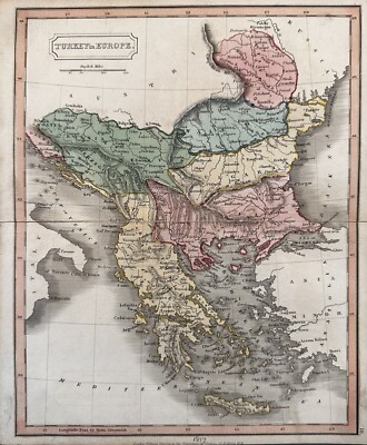 1817 Turkey In Europe Original Antique Map, Hand Colored Copperplate ...