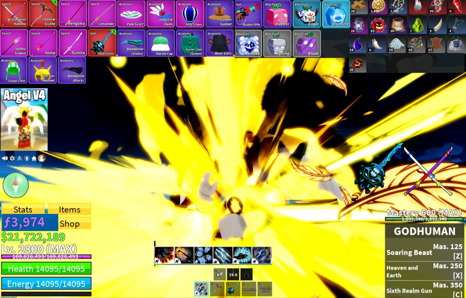 Blox Fruit LV2800 Angel V4 FULL GEAR +GODHUMAN +CDK +Skull Guitar ...