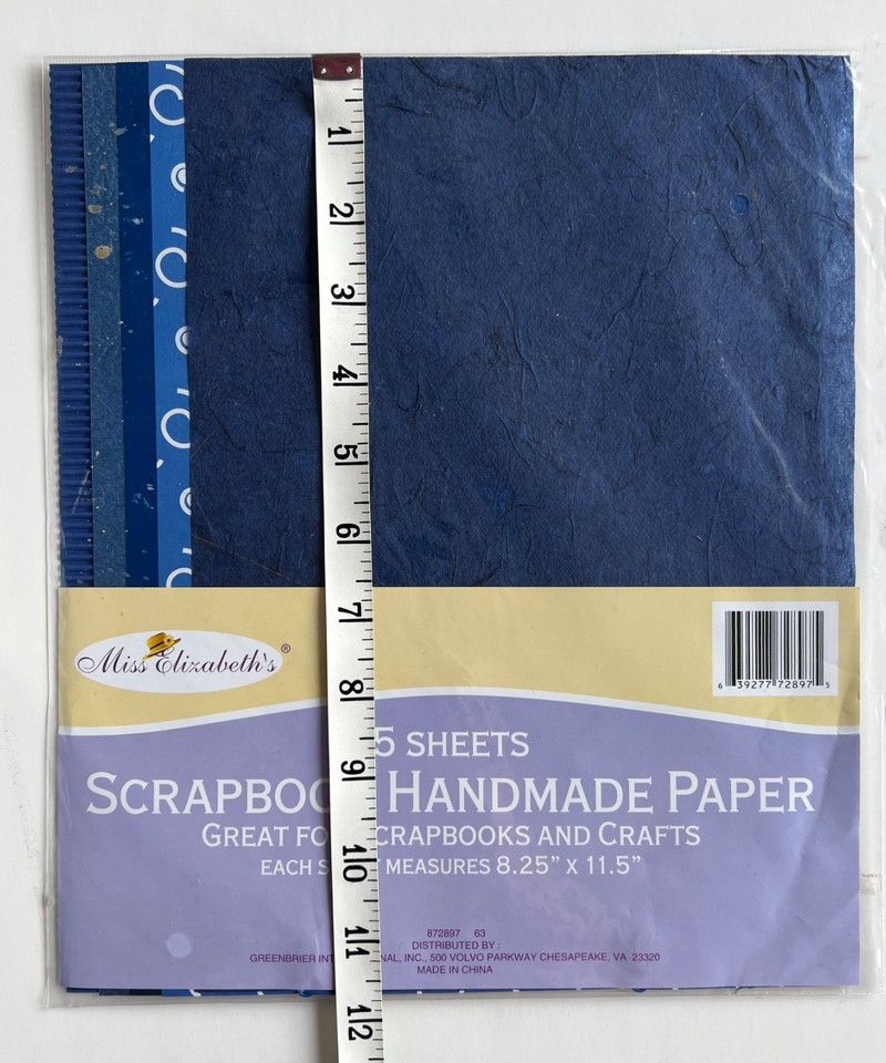 Miss Elizabeth's Scrapbook Handmade Paper 5 Sheets Blue 8.25 x 11 inch ...