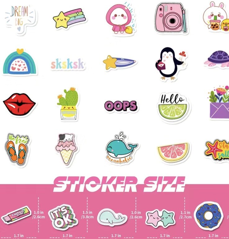 Cartoon Sticker 100 Pack Fun Cute Decals VSCO Stickers Waterproof ...