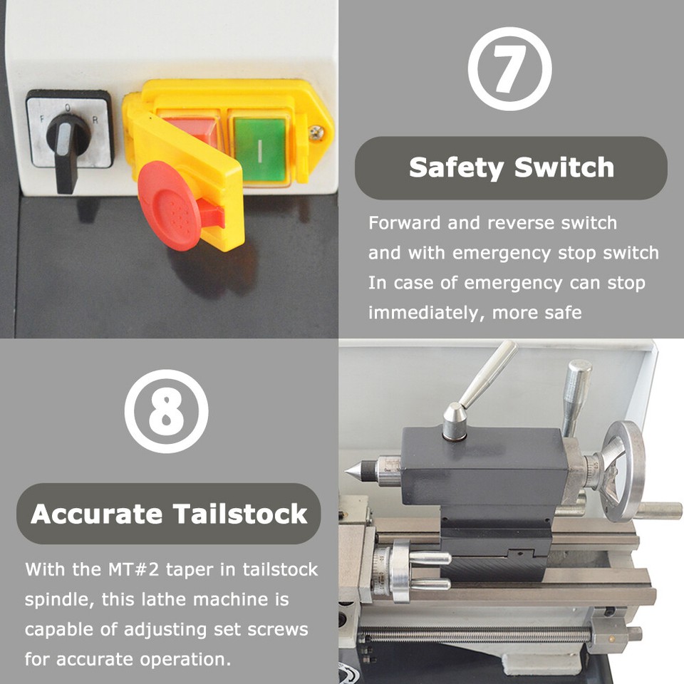 Intbuying WM210 Metal Lathe Brushless Motor 8*16" Bench Lathe 110V 900W ...
