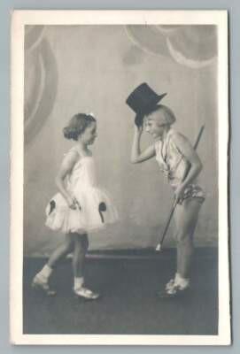Tap Dancing Girls w Cane Top Hat RPPC Vintage LONDON Studio Real Photo ...