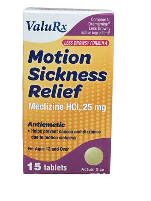 ValuRx Motion Sickness Relief Meclizine HCI 25 mg Antiemetic 15 Tablets ...