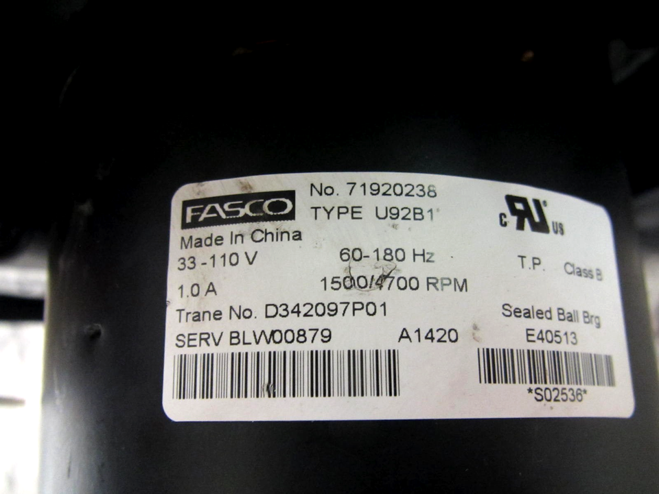 Trane D342097P01 70920238 BLW00879 BLW0879 A197 Furnace Draft Inducer Motor Used | eBay