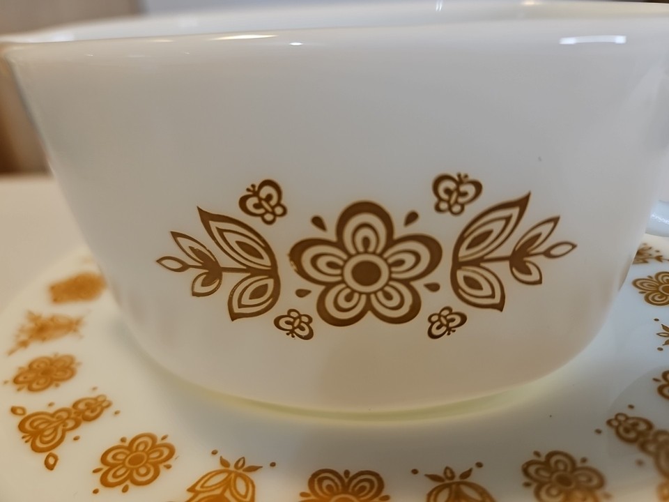 Pyrex Butterfly Gold Gravy Boat Platter Sauce Vintage 1970s Baking ...
