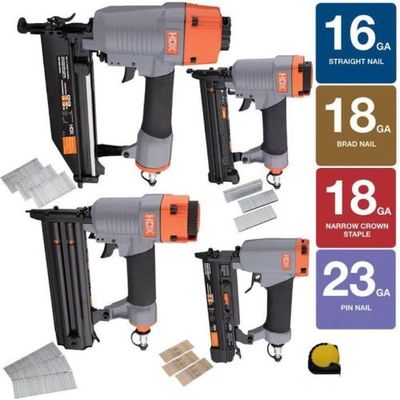HDX 4-Piece Pneumatic Air Nailer 16GA Finishing 18GA Brad 18GA Stapler ...