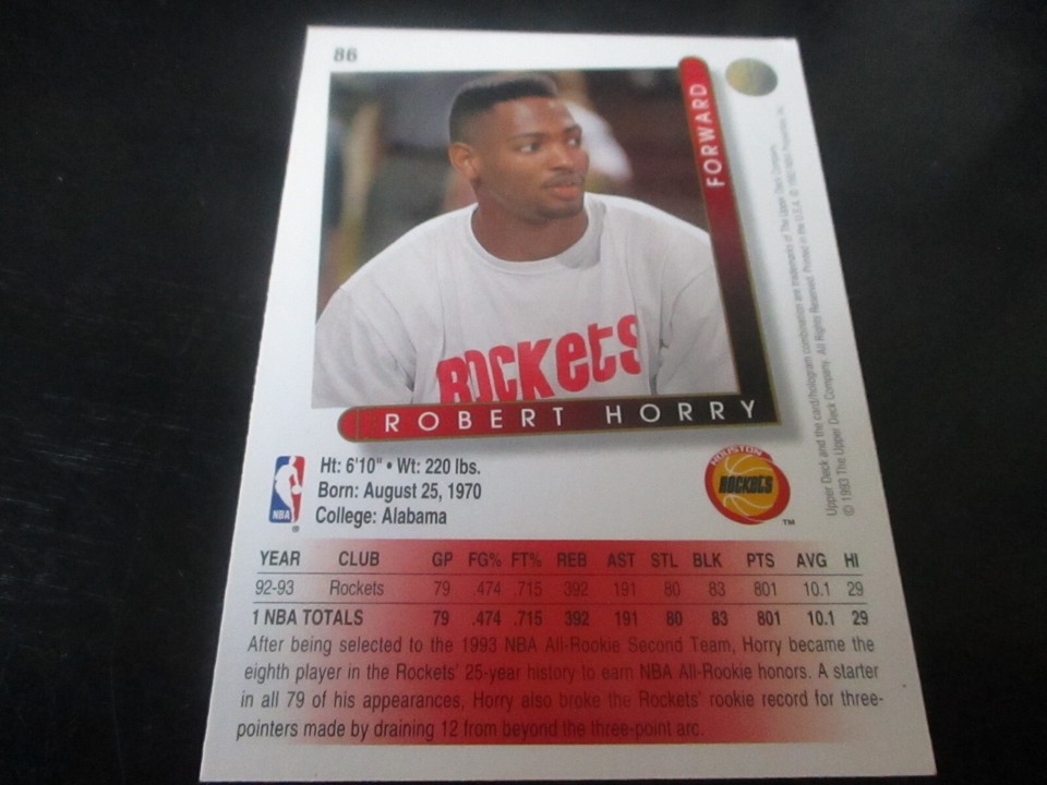 ROBERT HORRY (Houston rockets) 1993/94 upper deck card #86 mint 2nd ...