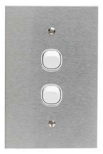 Clipsal BSL STYLE FLUSH SWITCH 130x85mm 2-Gang 250V 10A Stainless Steel ...