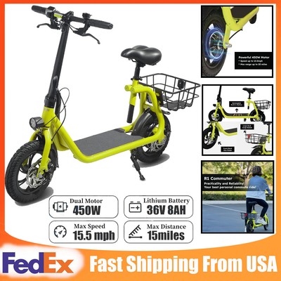 450W 36V Adult Folding Electric Scooter with Seat Off-Road Ebike Moped ...