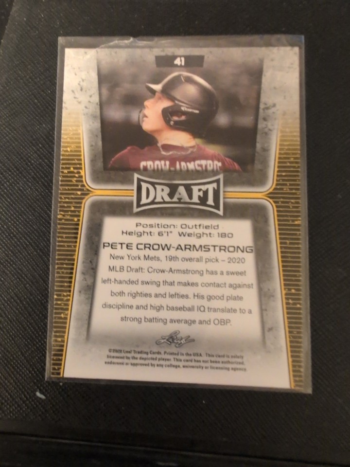 2020 Leaf Draft Pete Crow-Armstrong Rookie Card Gold #41 - Chicago Cubs ...