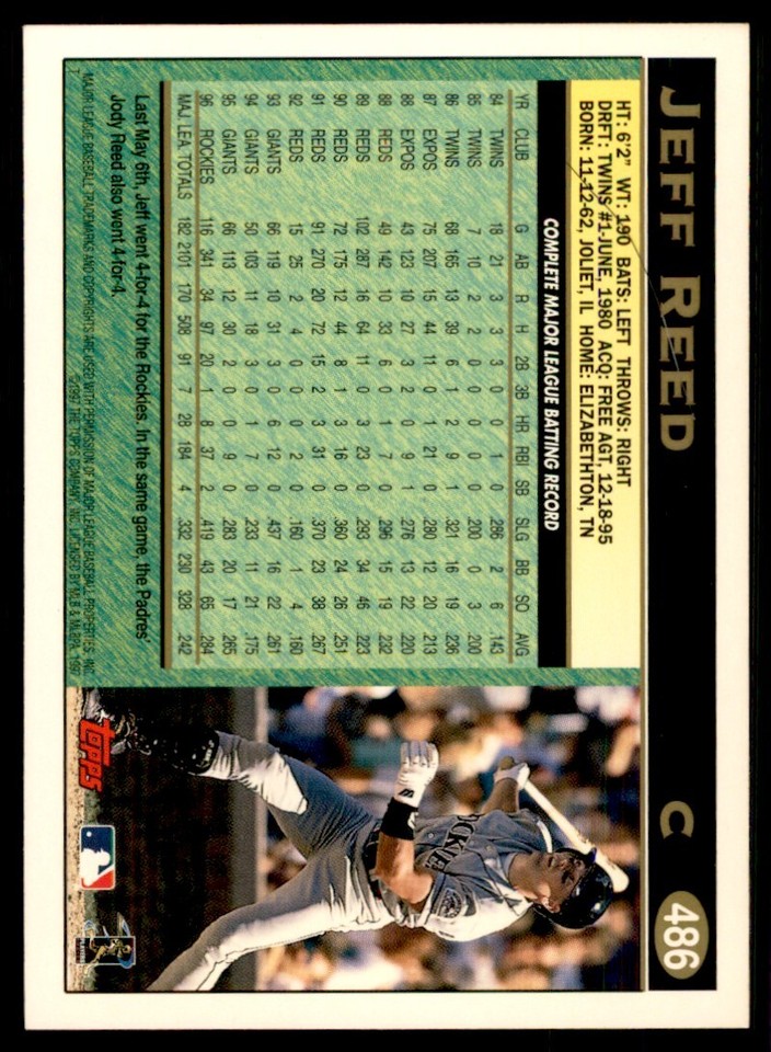 1997 Topps Jeff Reed Baseball Card Colorado Rockies #486 | eBay