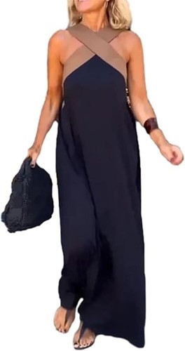 Women's Cross Halter Neck Sleeveless Stitching Dress, Summer Criss ...