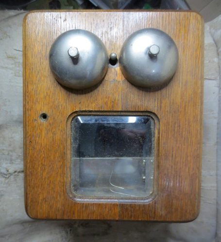 Vintage Oak Telephone Ringer Box Glass Window Display Magneto Bell ...