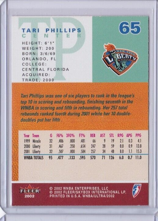 2002 Fleer Ultra WNBA #65 TARI PHILLIPS NEW YORK LIBERTY (ID8) | eBay