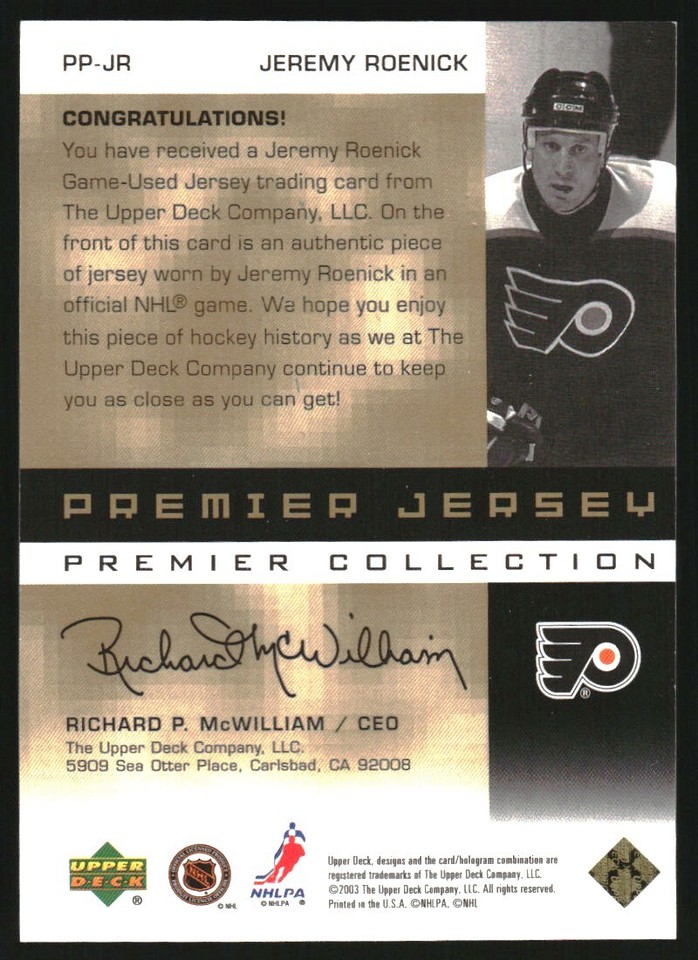 2002-03 UD Premier Collection Jerseys Gold #JR Jeremy Roenick /50 | eBay