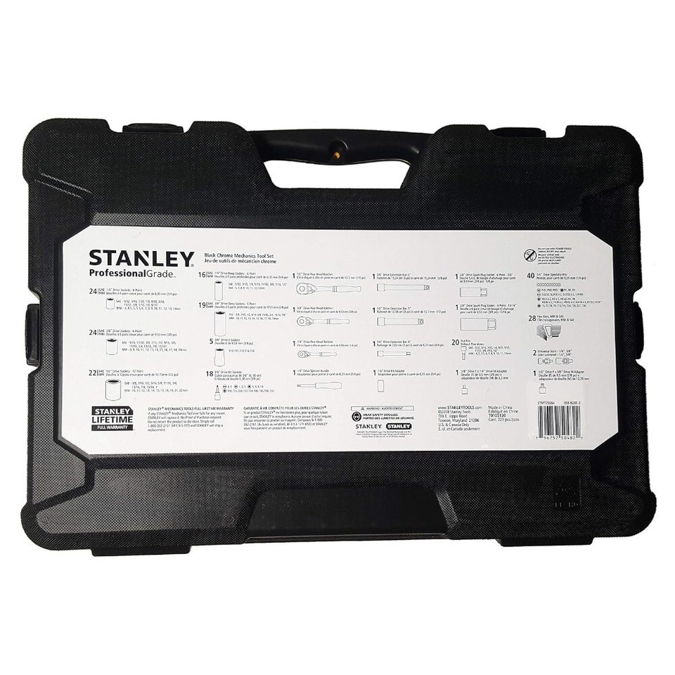 STANLEY Professional Grade Black Chrome Mechanics Tool Set (229 Pieces ...