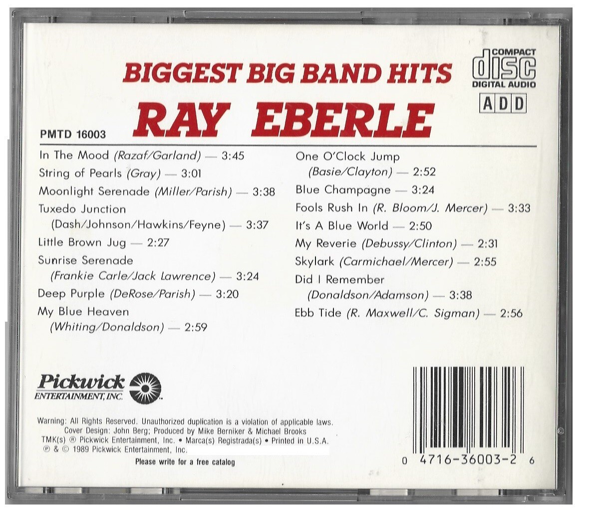 ray eberle biggest big band hits 1989 year pickwick ADD made in the U.S ...