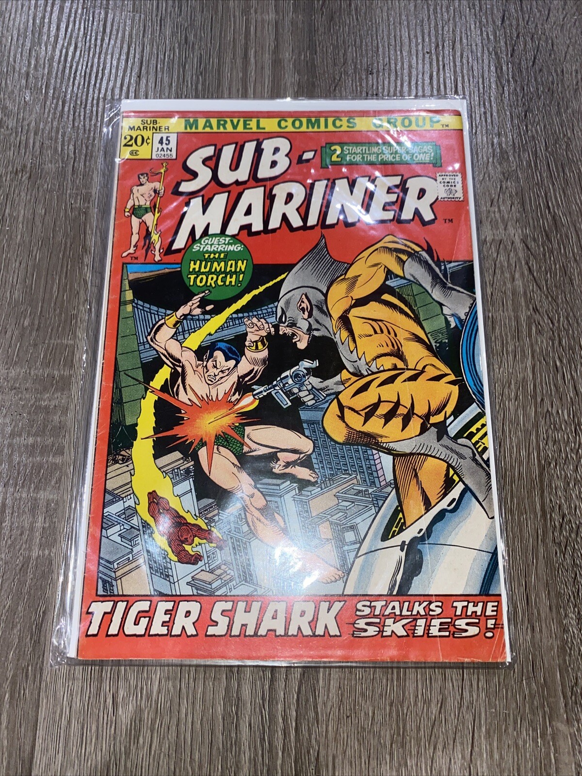 1972 Marvel Comic Sub-Mariner 45 Iconic Namor VS Tiger Shark & Human Torch Cover | eBay