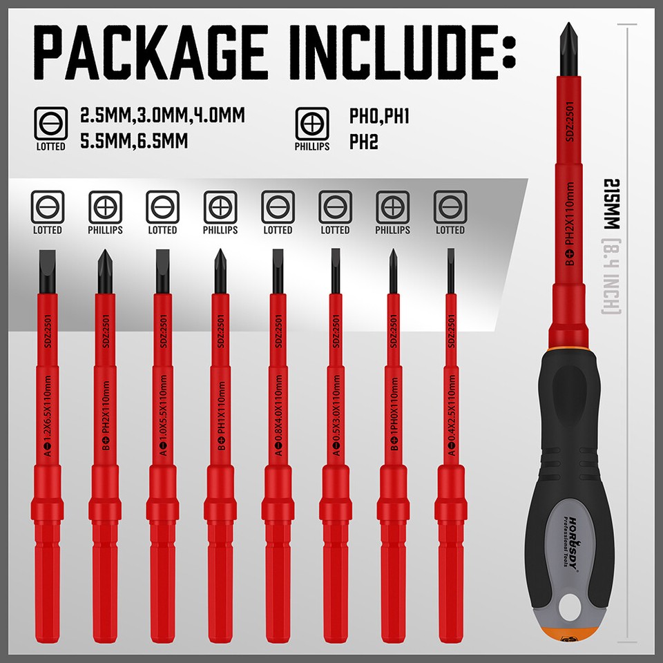 10pc Electrician's Insulated Magnetic Electrical Hand Screwdriver Tool ...