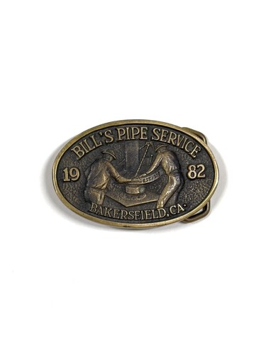 VTG Solid Brass Belt Buckle Bill’s Pipe Service Bakersfield CA Made in ...