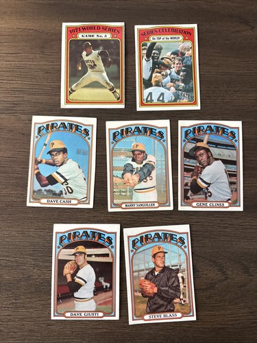 (7) 1972 Topps PIRATES Card Lot - w/ Cash Sanguillen Blass Giusti ...