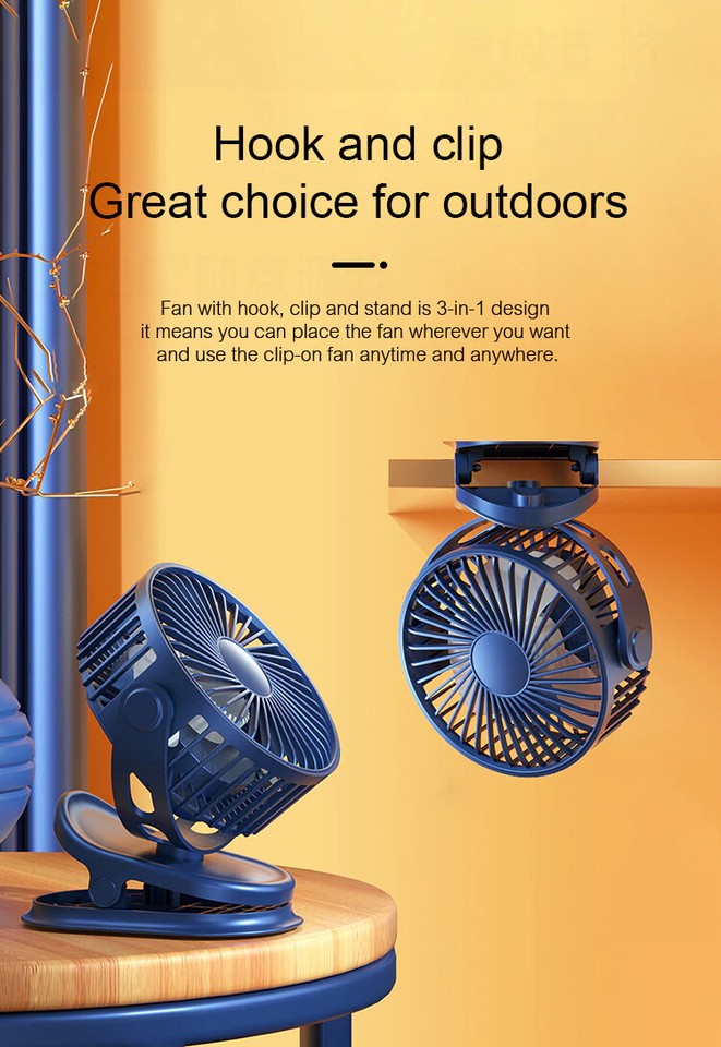 USB Rechargeable Mini Cooling Fan Clip On Desk Table Office Stroller ...