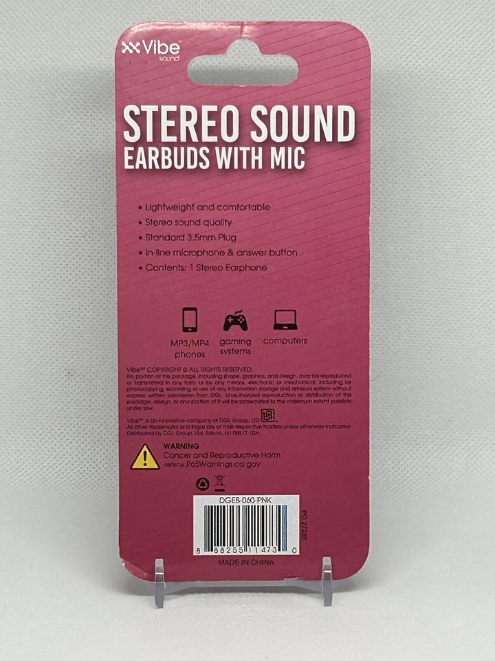 Brand New VIBE Sound Stereo Sound Earbuds with Microphone, Pink ...