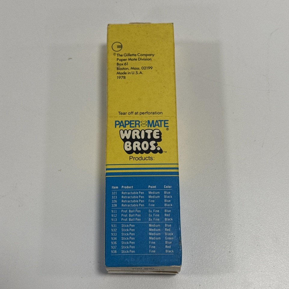 Vintage 1978 Paper Mate Write Bros Stick Ball Pen Medium Black Ink ...