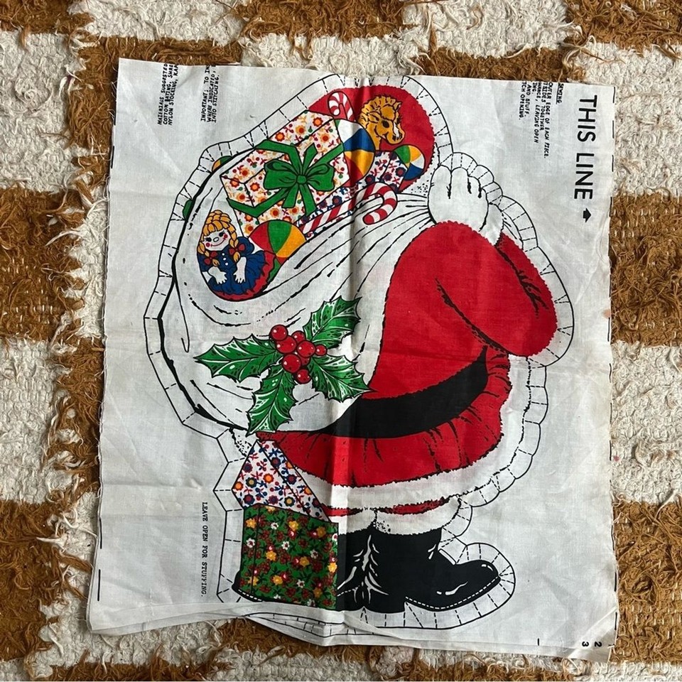 Vtg 17" Cut and Sew Panel Pillow Christmas Santa w/Sack Toys 70's ...