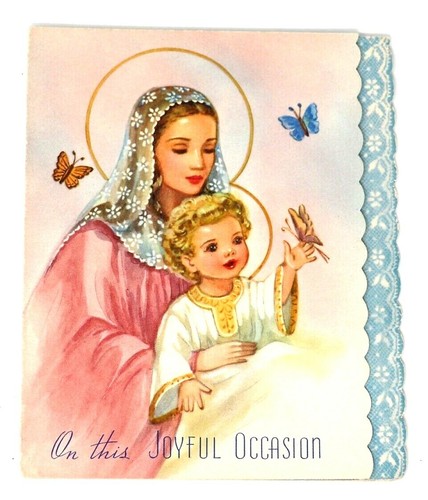 Vtg Religious Joyful Occasion Greeting Card Mary Jesus Butterflies | eBay