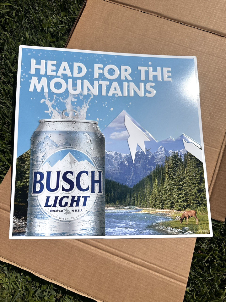 Busch Light DEER Mountains ICONIC BEER Sign Metal Tin Tacker LARGE 24 ...