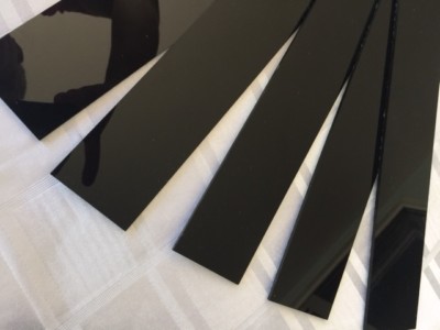 SET OF 10 HIGH GLOSS BLACK PERSPEX STRIPS 22.5cm x 6cm wide x 3mm thick ...