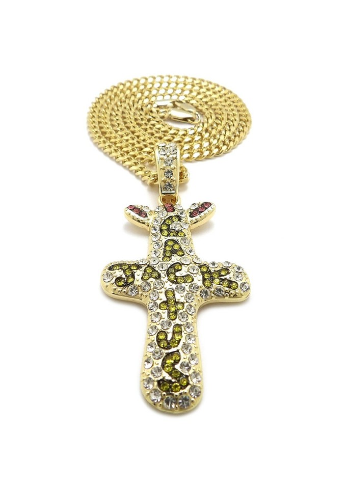 Travis Scott Cactus Jack Cross Pendant 18" 20" 24" Cuban Box Rope Chain ...