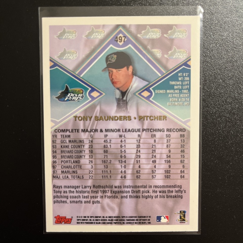 1998 Topps All-Star Cup Tony Saunders Rookie Tampa Bay Devil Rays #497 ...