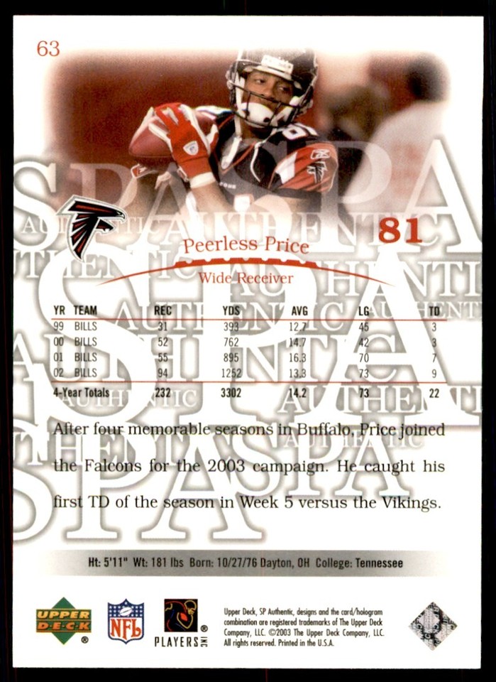 2003 SP Authentic #63 Peerless Price | eBay