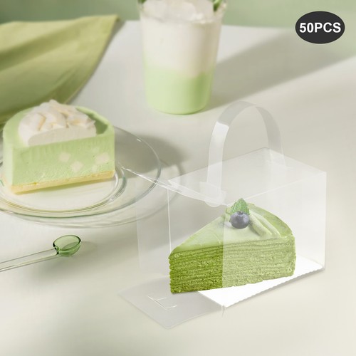 50PCS Cake Boxes w/ Handle Clear Plastic Cake Container Carrier Box 4 ...