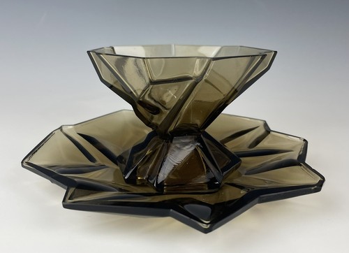 Ruba Rombic Glass Footed Cup And Saucer Smoky Topaz #1 | eBay