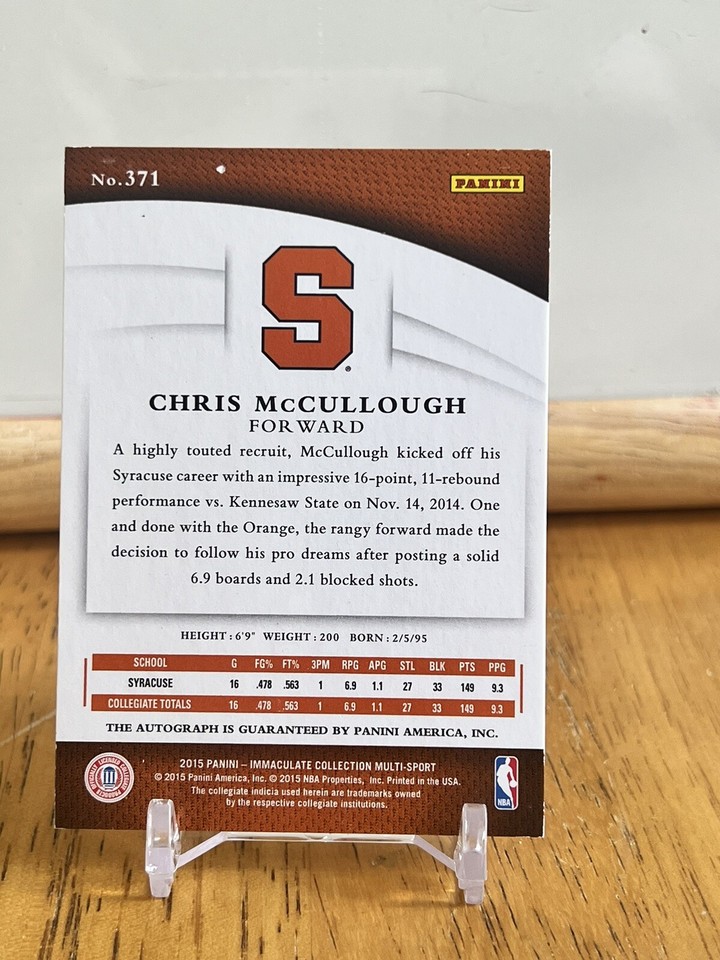 2015 Panini Immaculate Multi-Sport Collection Chris McCullough ( RC, AU ...