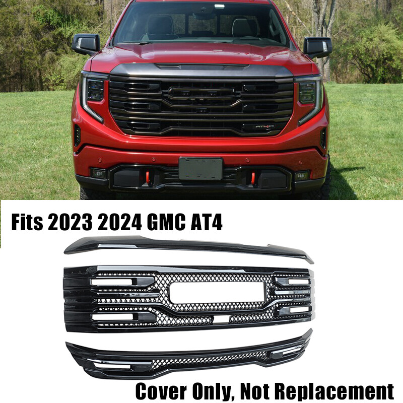 Gloss Black For 2022-2026 GMC Sierra 1500 AT4 Mesh Grille Cover With ...
